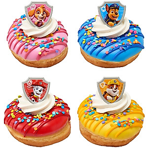 DecoPac Paw Patrol Reporting For Duty Rings, Cupcake Decorations Featuring Chase, Marshall, Skye, And Rubble - 24 Pack