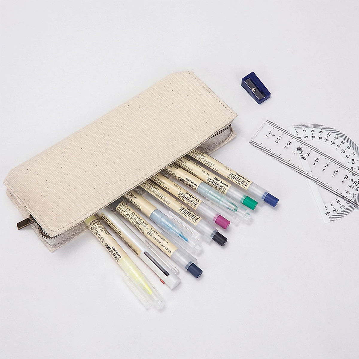 【YONBEN】Canvas pencil case cartucheras escolar pencilorganiz literary and fresh net red pencil bag (Beige, S)