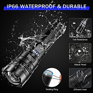 MOKURA Rechargeable Led Flashlight High Lumens with Headlamp, 90000 Lumen USB C Flashlights Emergency, Waterproof Bright Zoomable Flash Light Powerful for Home Camping Hiking Fishing