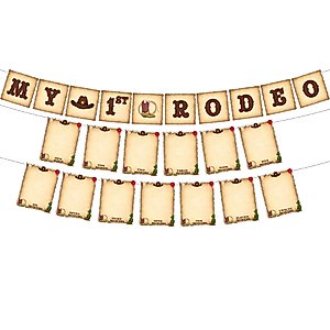 Cowboy My First Rodeo banner,Cowboy 1st Birthday Photo Banner for Baby from Newborn to 12 Months, Cowboy First Birthday Decorations Boy Monthly Milestones Cowboy Baby Shower Party Decorations.…