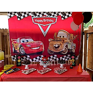 Botong 7x5ft Cartoon Car Birthday Party Themed Backdrops Car Racing Story Black White Grid Red Photo Backgrounds for Photography Birthday Party Banner