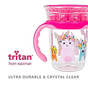 Nuby 360 Edge 2 Stage Drinking Rim Cup with Removable Handles & hygienic Cover: 8 Oz/ 240 Ml, 12M+, Flower Crowns, Pink (80819)