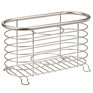 mDesign Metal Wire Hair Care & Styling Tool Organizer Holder Basket - Bathroom Vanity Countertop Storage Container for Hair Dryer, Flat Irons, Curling Wands, Hair Straighteners - Satin