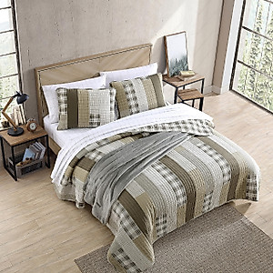 Eddie Bauer - Twin Quilt Set, Cotton Reversible Bedding with Matching Sham, Home Decor for All Seasons (Fairview Sand, Twin)