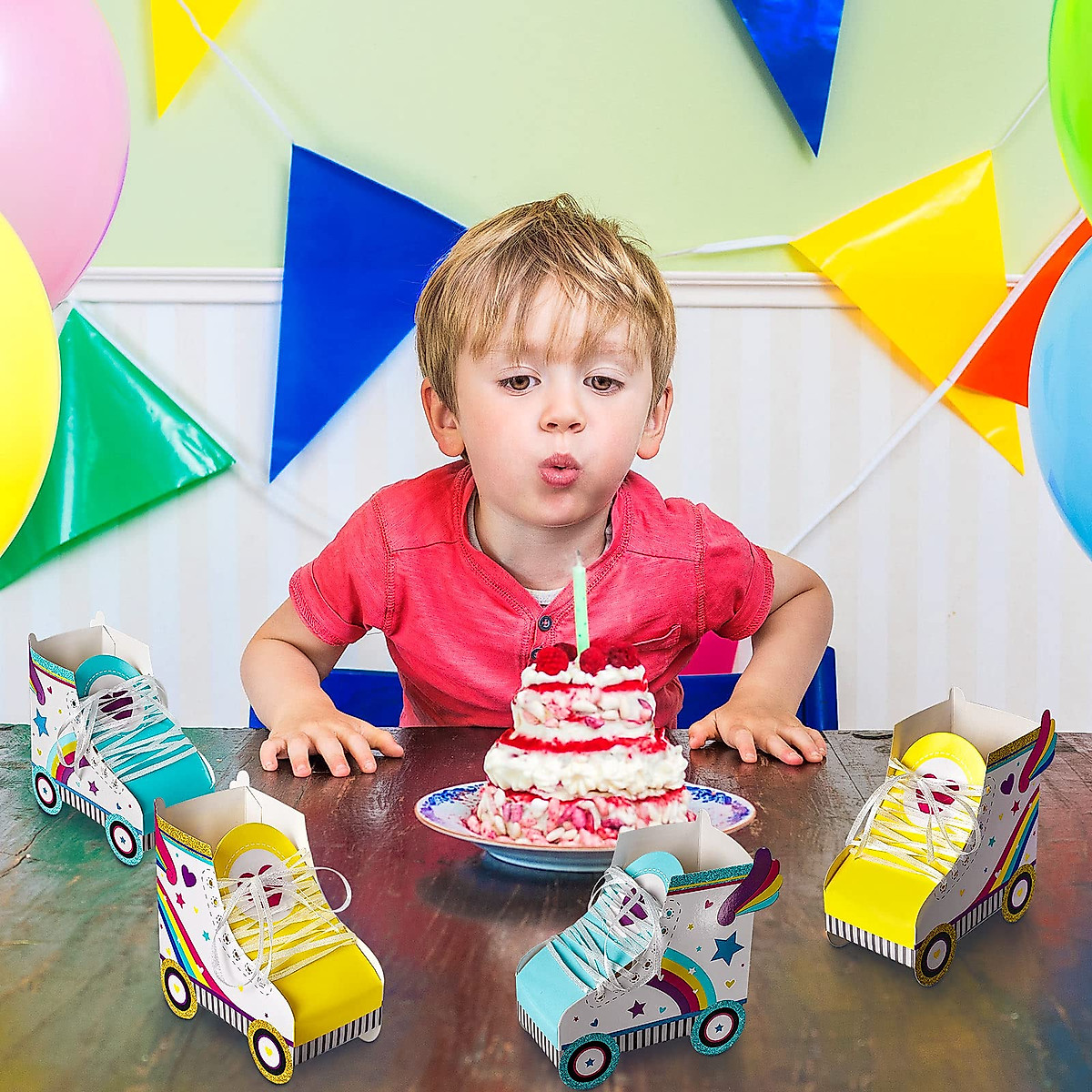 Roller Skating Birthday Party Favor Boxes Sneaker Paper Gift Boxes Skate Small Candy Boxes Treat Boxes Roller Skate Gift Wrap Box for Retro Theme Birthday Party Decoration Supplies, 2 Styles (12 Pcs)