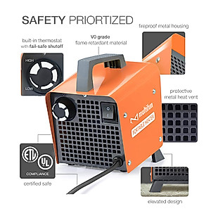 Portable Space Heater 1500W Energy Efficient Electric Personal Heaters with Adjustable Thermostat Indoor Use Tip-over Overheat Protection Small Room Quick Heating Maker for Camper, Office, Bedroom