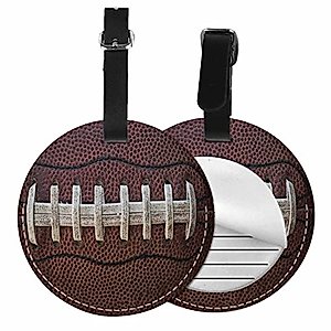TKS MITLAN American Football Luggage Tag for Suitcases Women Retro Soccer Laces Stitch Ball Sports Game Brown PU Leather Bag Travel Suitcase ID Identifier Round Baggage Tags (1 Pack)