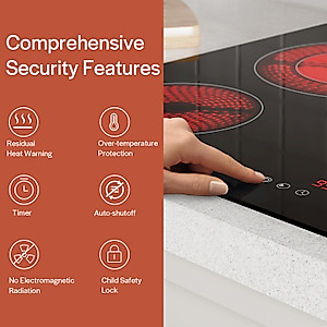 Empava Electric Stove Built in Radiant Ceramic Cooktop with Glass Smooth Surface 5 Burners with Dual Element and Warm Zone,7700W,220-240v Hard Wired, No Plug, ETL Certified, 36 inch, Black
