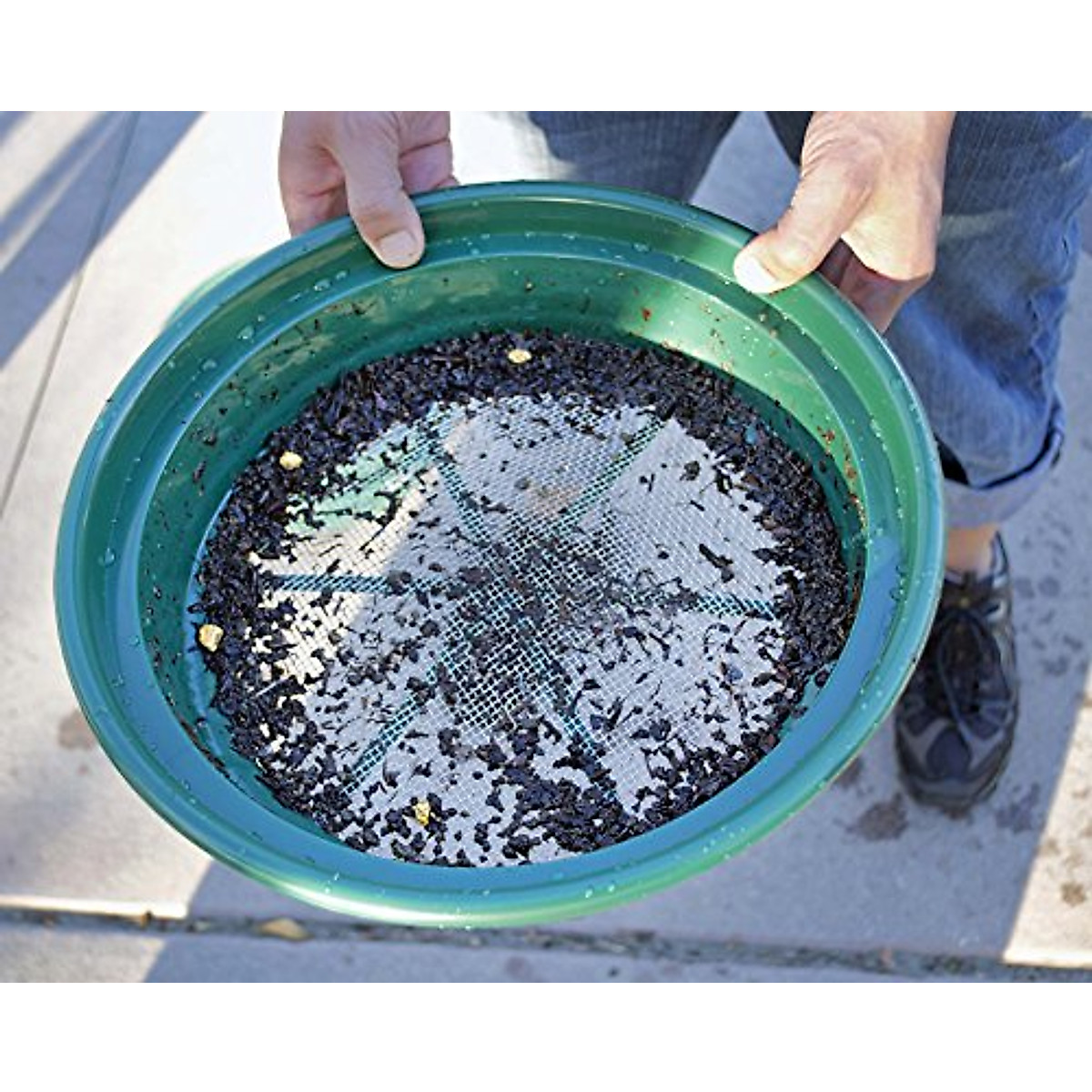 SE 13 1/4 Inch Stackable Classifier Gold Prospecting Pan - 1/8 Inch Stainless Steel Mesh Sifting Pan, Green