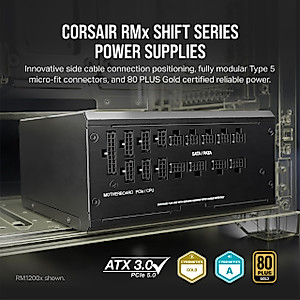 Corsair RM1000x Shift Fully Modular ATX Power Supply - Modular Side Interface - ATX 3.0 & PCIe 5.0 Compliant - Zero RPM Fan Mode - 105°C-Rated Capacitors - 80 Plus Gold Efficiency - Black