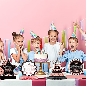 Clabby 12 Pieces Birthday Table Decorations Honeycomb Centerpieces for Table Decor Cute Birthday Honeycomb Topper for Women Men Anniversary Theme Party Supplies Photo Props(Rose Gold, Black)