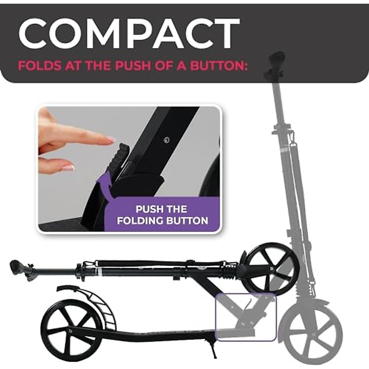 LaScoota Kick Scooter for Adults & Teens. Perfect for Youth 12 Years and Up and Men & Women. Lightweight Foldable Adult Scooter Large Sturdy Wheels