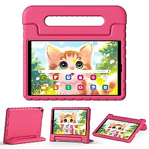 Thoreta Kids Case for Samsung Galaxy Tab A 10.1 (2019) Model SM-T510/T515, Light Weight Shockproof Kids-Friendly EVA Protective Cover with Convertible Stand Handle, Rosered