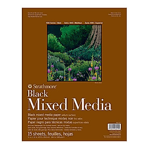 Strathmore 400 Series Mixed Media Paper, Black, Glue Bound Pad, 11x14 inches, 15 Sheets (184lb/300g) - Artist Paper for Adults and Students - Watercolor, Gouache, Graphite, Ink, Pencil, Marker