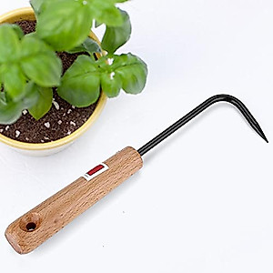 Bonsai Root Hook, 22cm Manganese Steel Single Claw Gardening Hook Root Pick Rake Bonsai Tool Handle Weeder with Comfortable Wooden Handle for Outdoor Cultivator Weed Remove