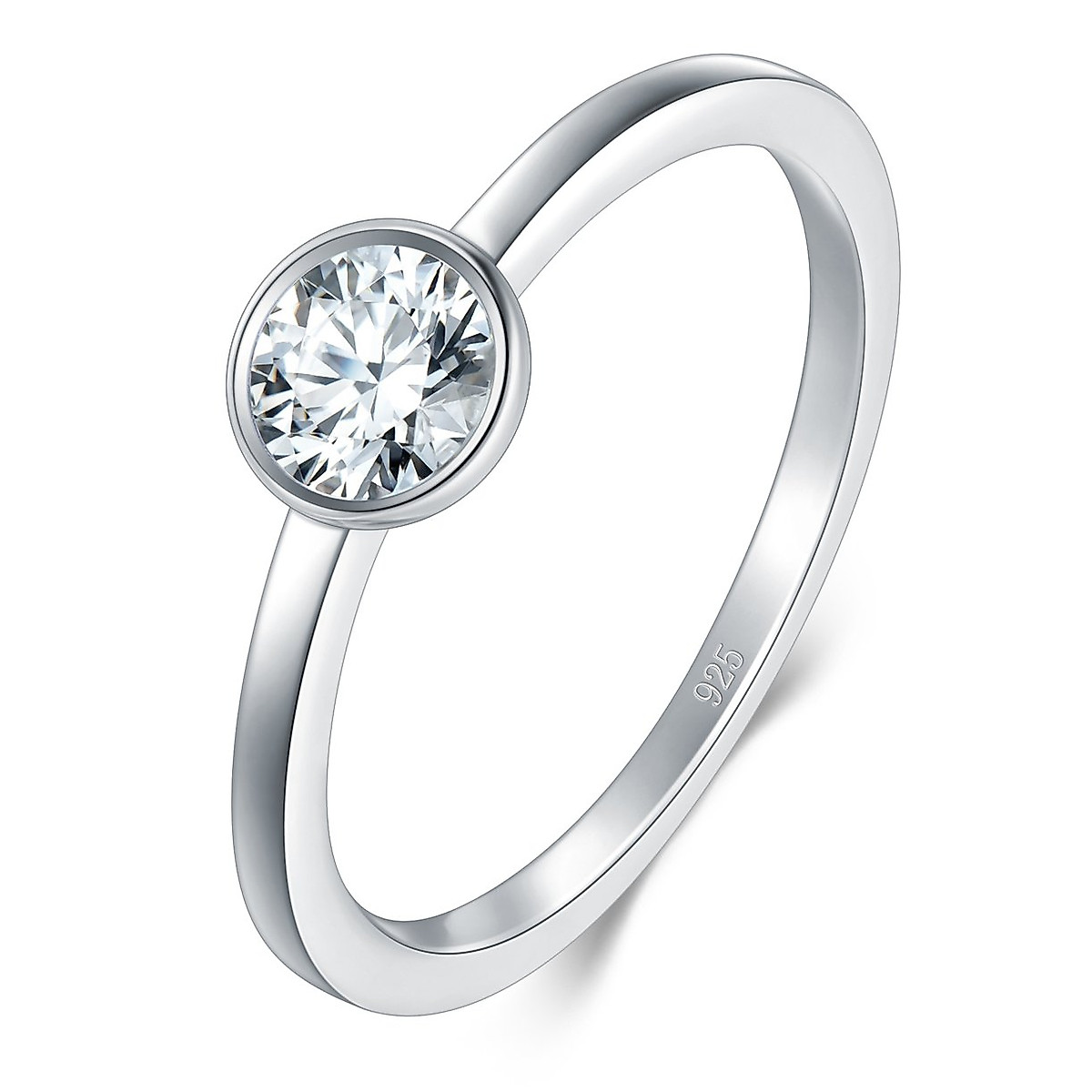 925 Sterling Silver Ring, Boruo Cubic Zirconia CZ Eternity Engagement Wedding Band Ring Size 6