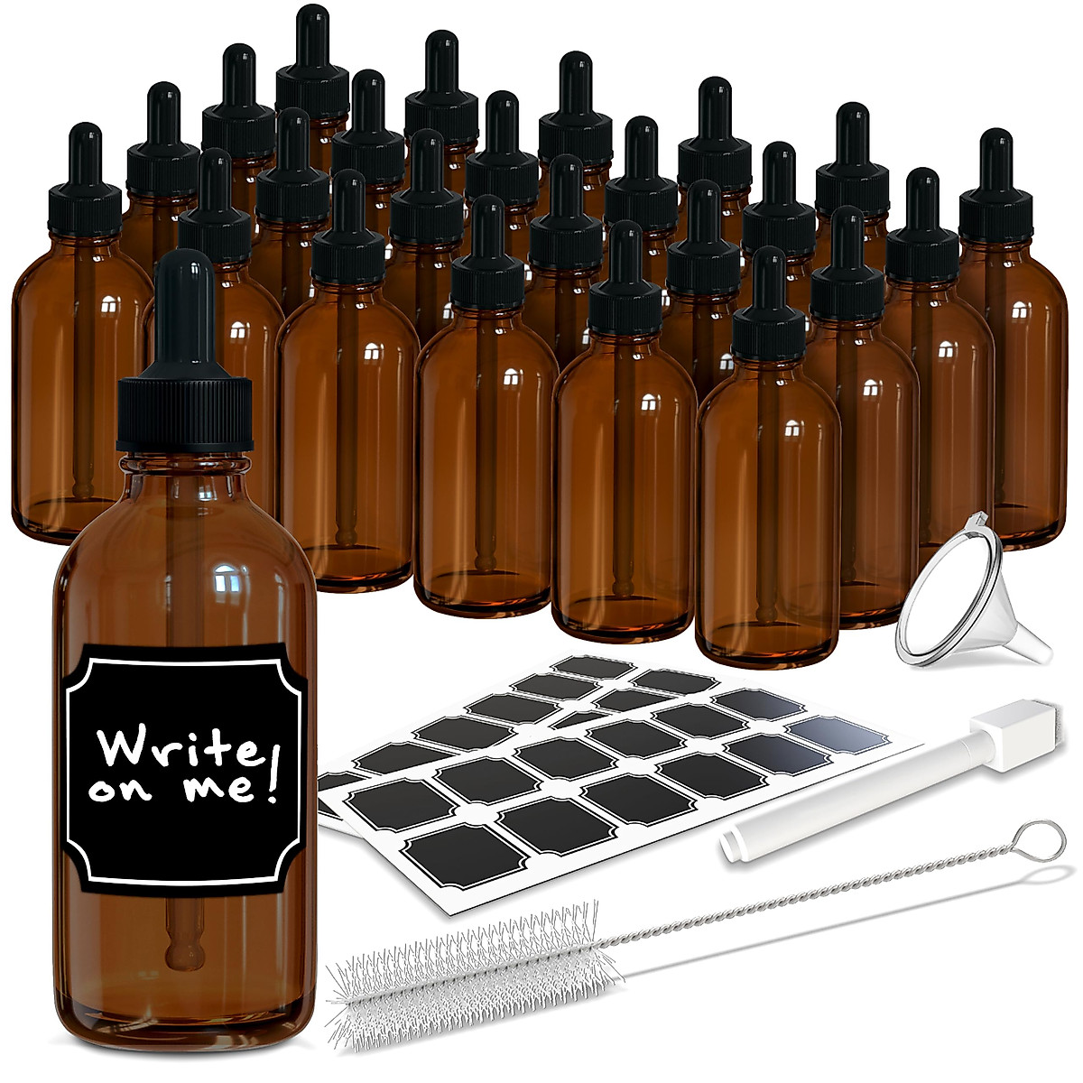 Nevlers 24 Pack Amber Glass Dropper Bottle 4 oz | Amber Dropper Bottle with Dropper for Oil | Leakproof Tincture Bottles with Dropper | Glass Eye Dropper Bottle | Essential Oil Bottles with Dropper