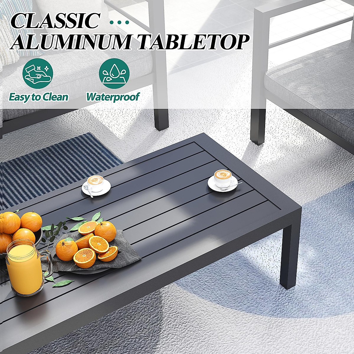 GARTOO Outdoor Aluminum Furniture Set - 4 Pieces Modern Patio Conversation Sofa Sets with Upgraded Removable Cushion, Outside Sectional Sofas Sets with Coffee Table for Balcony, Backyard, Poolside