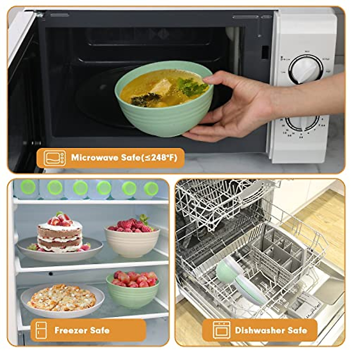 Wheat Straw Dinnerware Sets for 4, 48PCS Unbreakable Microwave Dishwasher Safe Dinnerware Set for Kids Adults, Reusable Lightweight Plates Cups and Bowls Set for Camping Kitchen Picnic Dorm Rv Dishes