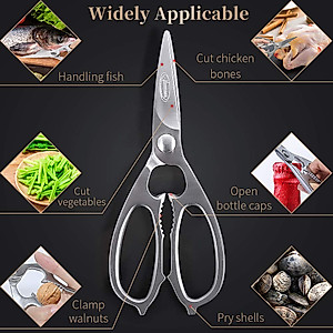 Newness Multi-Purpose Kitchen Scissors, Premium Stainless Steel Solid Kitchen Shears for Can Opener, Walnut Cracker, Heavy Duty Poultry Scissors with Sharp Blade for Cutting Turkey, Chicken, Bones
