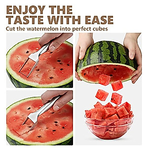 2 Pack Watermelon Fork Slicer Cutter, 2-in-1 Summer Watermelon Fruit Cutter, Portable Stainless steel Watermelon Slicer, Fruit Salad Knife Fork Carving Tool Kitchen Gadgets for Family Parties Camping