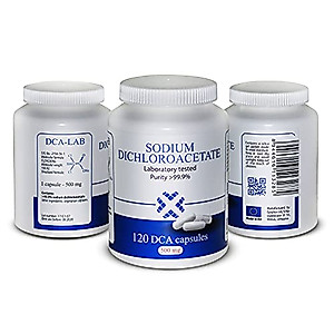 DCA - Sodium Dichloroacetate 500mg - Purity >99.9%, Made in Europe, by DCA-LAB, Certificate of Analysis Included, Tested in a Certified Laboratory, Buy Directly from Manufacturer, 120 Capsules