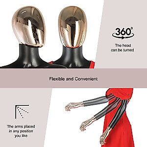 Female Mannequin Full Body Black- 70'' Mannequin Dress Form Display Full Body Adjustable Realistic Manikin Torso Stand (Black+Golden)
