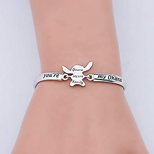 KUIYAI Ohana Bracelet Cartoon Gift You're My Ohana Bangle Means Family Hawaiian Jewelry for Family Best Friends BFF Jewelry (BR- Silver)