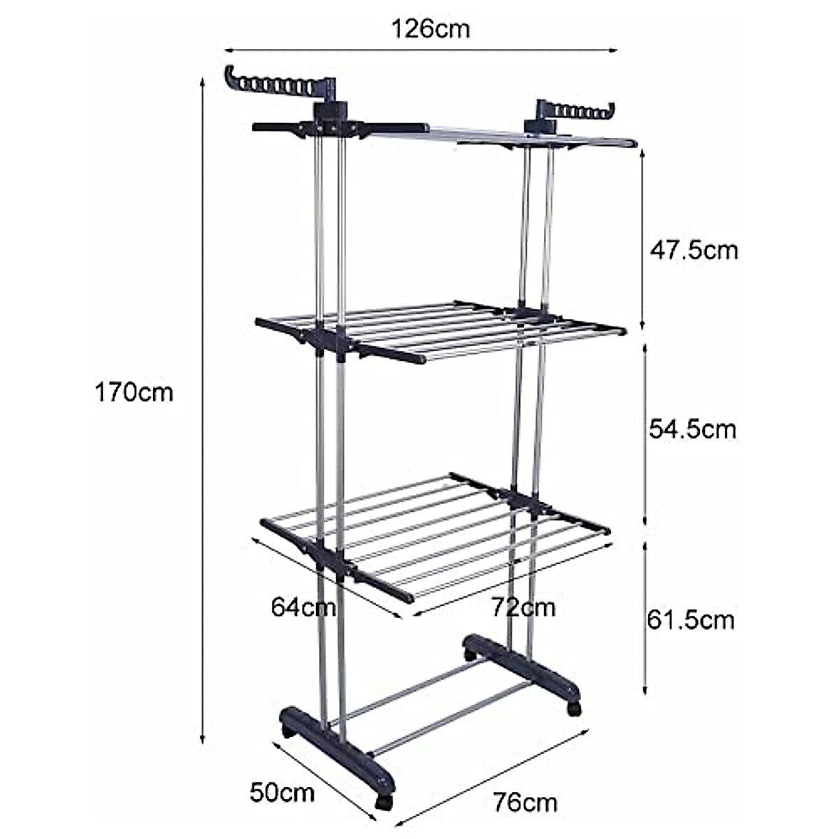 HOFLERA Airer Clothes Drying Rack - 4 Tiers Foldable Clothes Hanger with Adjustable Height and Large Stainless Steel Garment Laundry Racks for Indoor and Outdoor Use