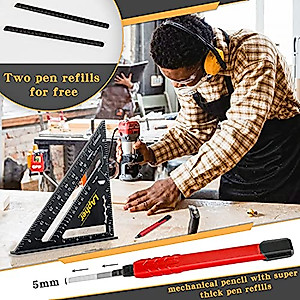 LApher 7" Imperial Units Anodic Aluminum Oxide(AAO) Triangle Rafter Square Angle Ruler Carpenter Protractor, Measuring Layout Tool with A Woodworking Pencil