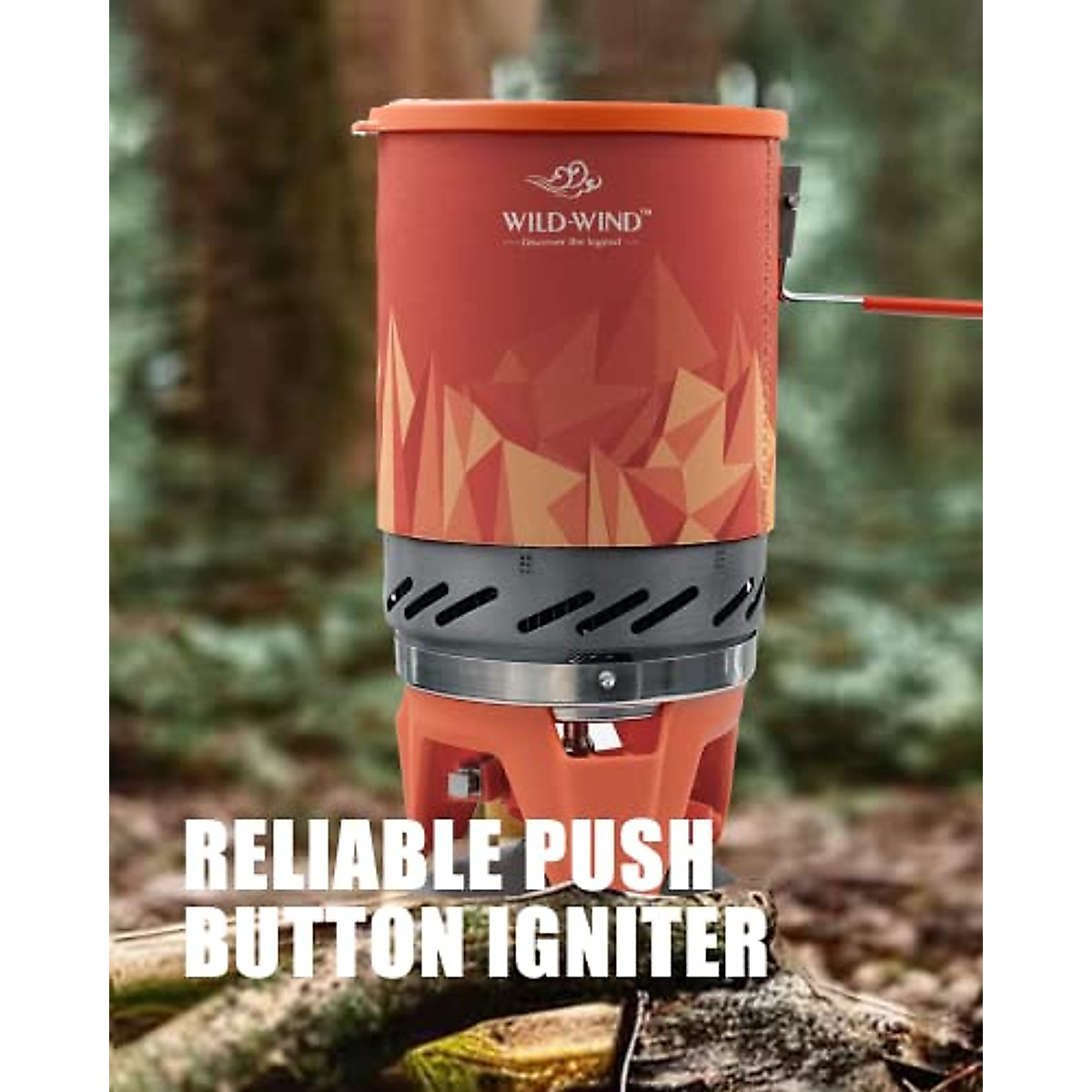 Portable Backpacking Stove WILD-WIND X0 Lightweight Camping Stove Cooking System 1 Liter Pot, One-Piece Design Camp Stove Propane for Hiking, Fishing, Hunting Emergency & Survival (organe)