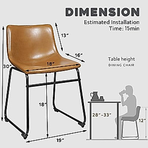Waleaf Dining Chairs,Faux Leather Dining Chairs Set of 2,18 Inch Kitchen Dining Room Chairs with Backrest and Metal Leg,Mid Century Modern Armless Chair,Upholstered Seat