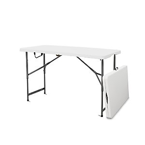 AJP Distributors 4 Foot Portable Plastic Folding Table 4FT 48" Half Foldable Heavy Duty Top w/Carry Handle - Indoor Outdoor Backyard Camping Picnic BBQ Party Wedding Dining Office Event Meeting White