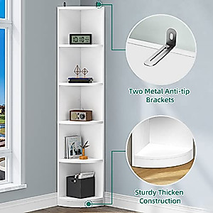 YITAHOME 5-Tier Corner Shelf, 70.8" Tall Modern Free Standing Corner Bookshelf, 5 Shelf Display Corner Bookcase and Bookshelves,Wooden Open Storage Book Shelves for Living Room, Home Office, White