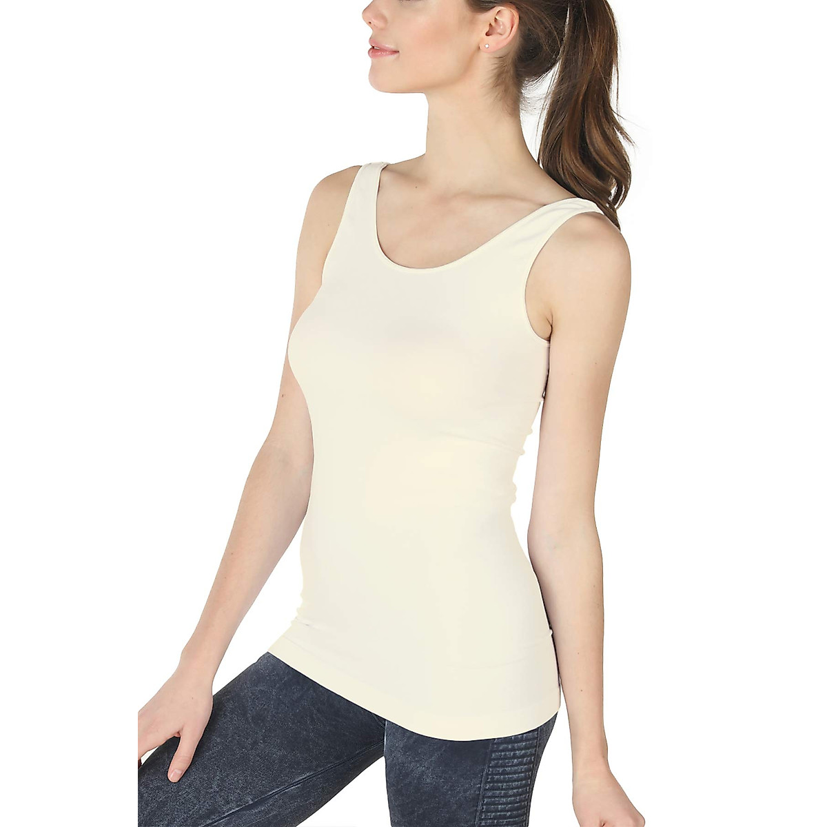 NIKIBIKI Women Seamless Premium Classic Tank Top, Made in U.S.A, One Size (Ivory)