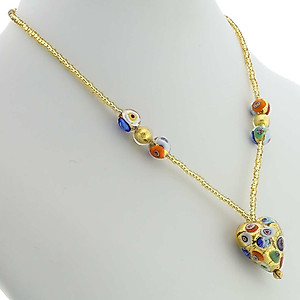 GlassOfVenice Murano Glass Heart Necklace - Klimt
