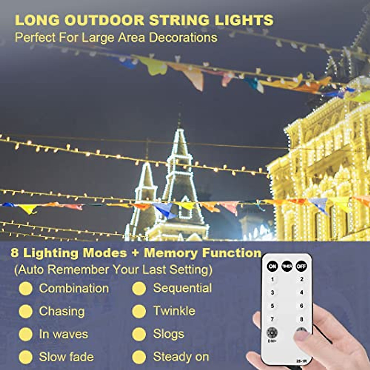 104ft 300 LED Halloween Outdoor String Lights with Remote, Waterproof Warm Yellow Plug in Fairy Light, 8 Modes Timer Twinkle Lighting for Bedroom Indoor Holiday Wedding Party Decoration