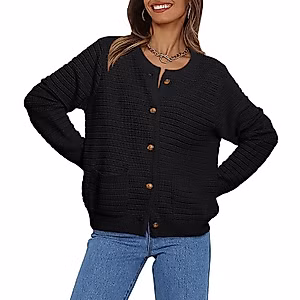 LILLUSORY Cardigan Sweaters for Women 2024 Fall Outfits Clothes Fashion Trendy Oversized Long Sleeve Button Casual Knit Short Tweed Jackets blazers Black