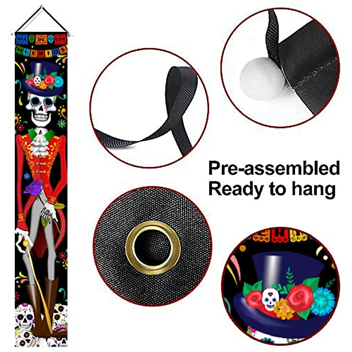 Day of The Dead Decorations Dia De Los Muertos Decor Mexican Fiesta Sugar Skull Flowers Deocrations Hanging Wall Door Banner for Indoor Outdoor