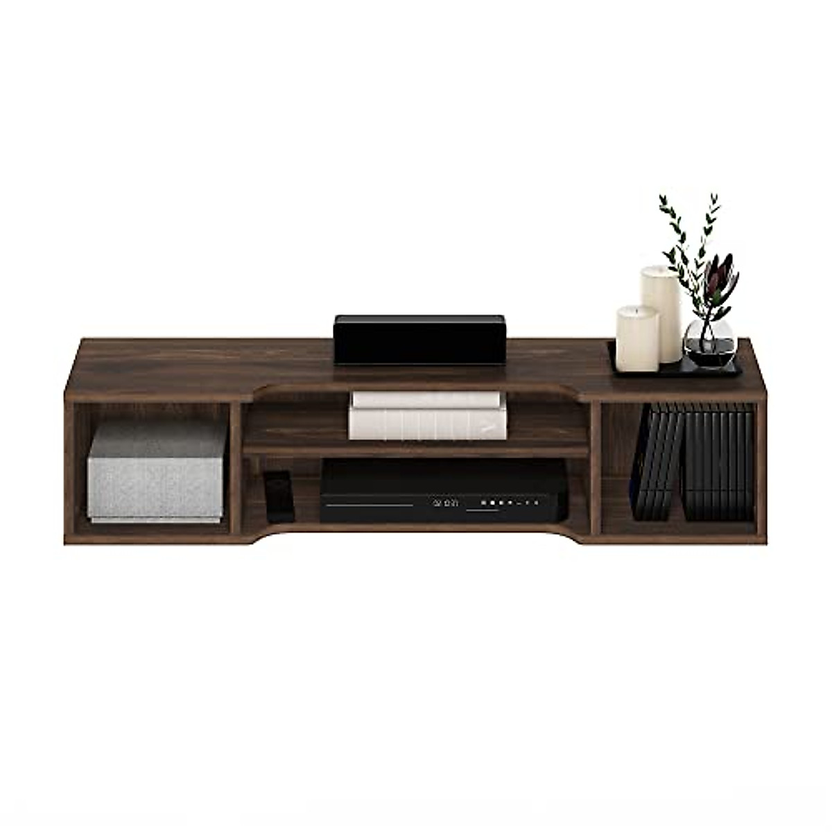 Furinno Indo Floating Storage Hutch Media Console, Columbia Walnut