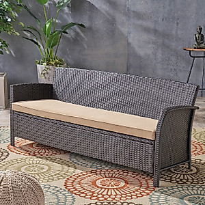 Christopher Knight Home Auguste Outdoor Wicker 3 Seater Sofa, Brown/Tan