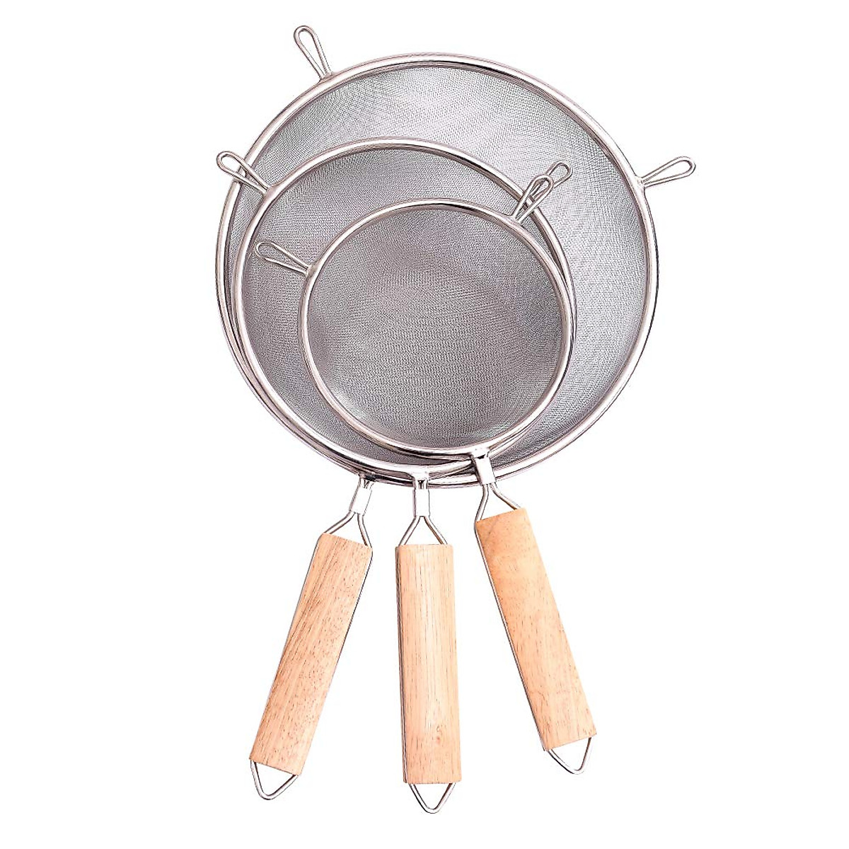 NaDale Set of 3 Stainless Steel Fine Mesh Strainers 4.92"，6.3"，7.87" Strainer Wire Sieve Sifter for Kitchen Tools Gadgets