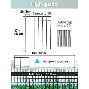 10 Pack Animal Barrier Fence- 17 in (H) × 10.8 Ft (L) Firm No Dig Fence Defence Rustproof Metal Dog Rabbits Fence Blocker with Cable Zip Ties for Outdoor Garden Patio