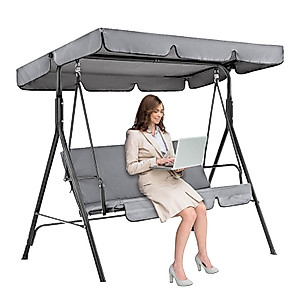 Doefo Garden Swing Set - UV Resistant Patio Replacement Swing & Swing Seat, Waterproof Polyester Swing Canopy Top Fit Most 3 Seater Swings