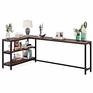 Tribesigns L Shaped Console Sofa Table, 82.67" Extra Long Sofa Tables with 3-Tier Open Storage Shelves, Reversible Entryway Table for Hallway, Industrial Behind Couch Table for Living Room