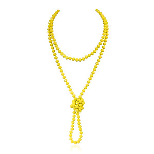 RIAH FASHION Hand Knotted Beads Endless Long Statement Necklace - Handmade Versatile Beaded Multi Layer Infinity Wrap 60" Sparkly Faceted Crystal Rondelle (Lemon Yellow)