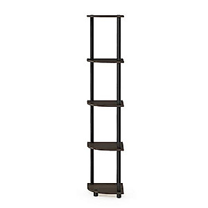 Furinno Turn-N-Tube 5 Tier Corner Display Rack Multipurpose Shelving Unit, 1-Pack, Dark Brown Grain/Black & Simplistic Set of 2 End Table, Espresso/Black