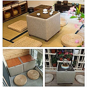 HUAWEL Meditation Cushion, 15.7inch / 40cm Dia Straw Floor Seat Cushion for Deep Thought Leisure Round Shape Soft Pouf Light Yellow Knitted Tatami Cushion