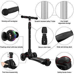 Allek Kick Scooter B03, Lean 'N Glide 3-Wheeled Push Scooter with Extra Wide PU Light-Up Wheels, Any Height Adjustable Handlebar and Strong Thick Deck for Children from 3-12yrs (Black)