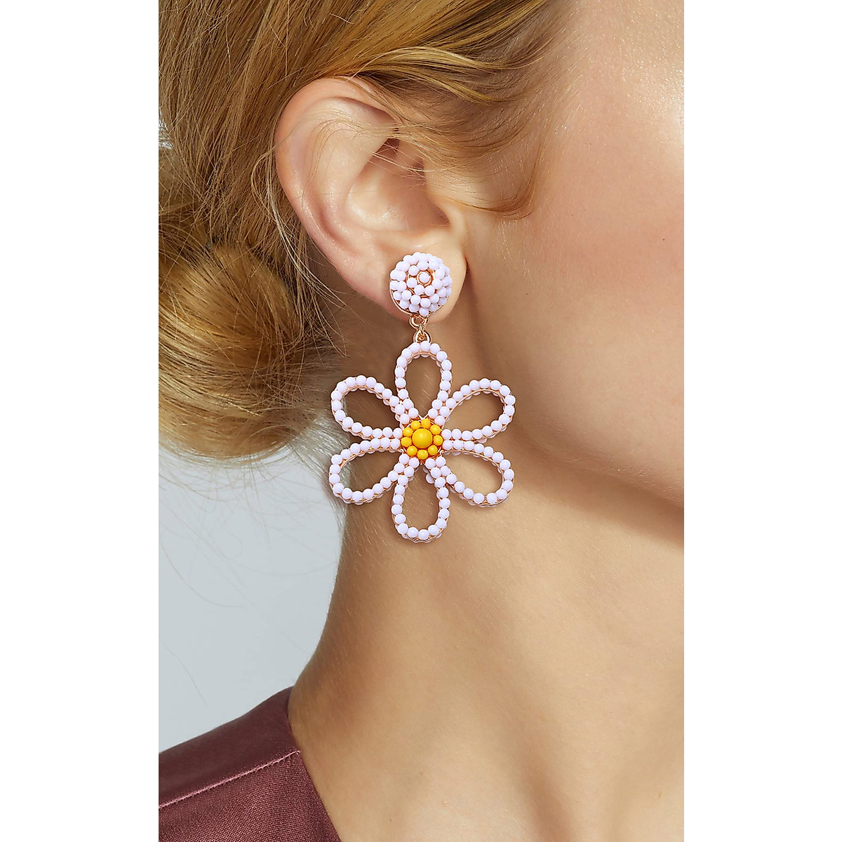 BVGA Women's flower Daisy Drop Earrings Handmade Beaded Sun Flower earrings for Parties